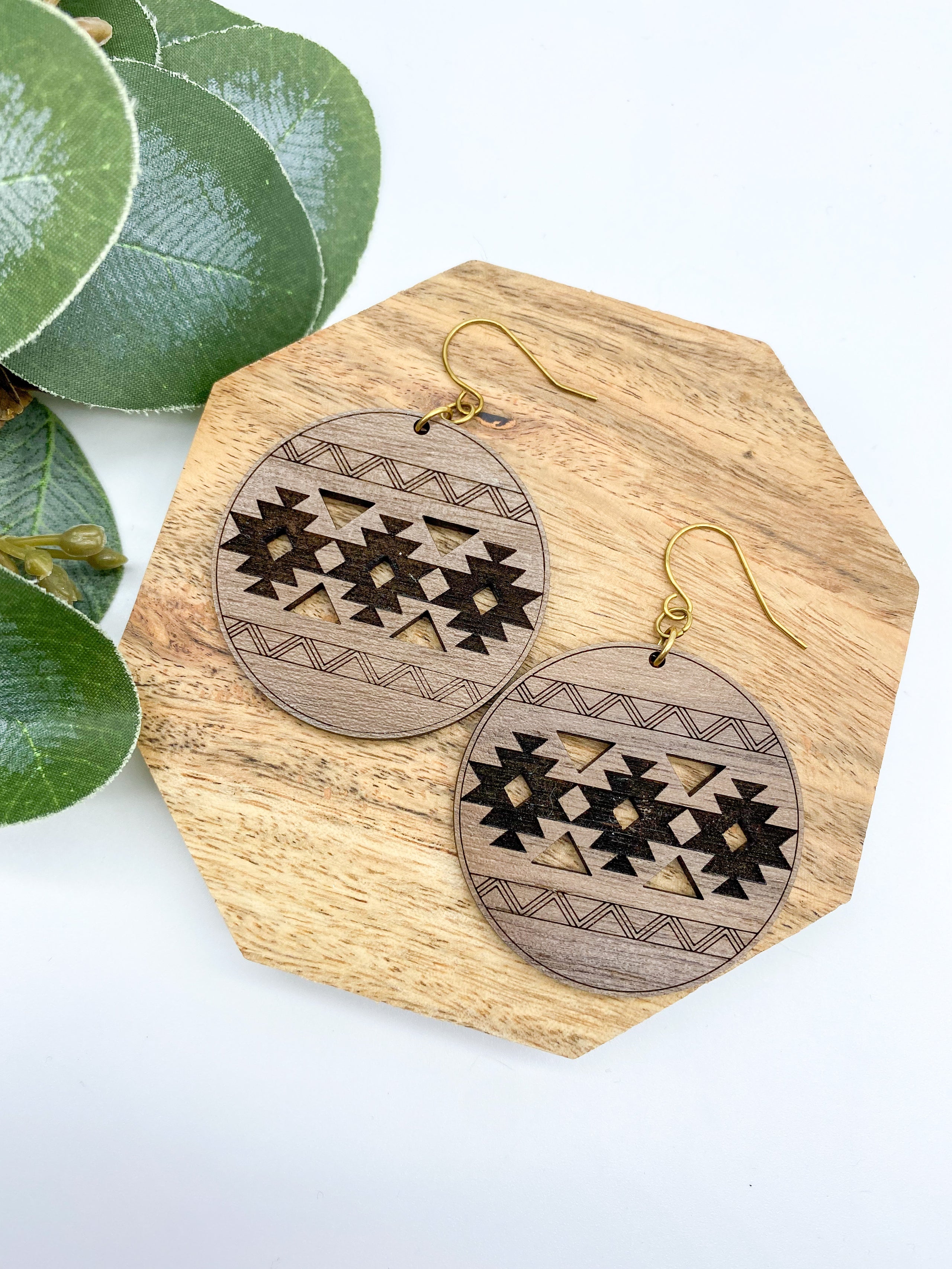 Laser Cut Boho Aztec Inspired Maple Wood Earrings | House of Felt Creative